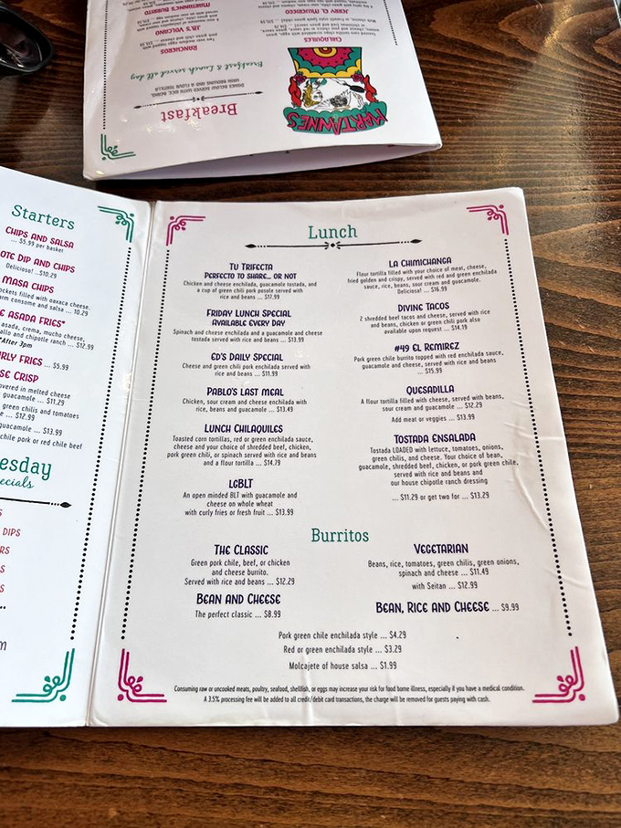 This isn't just a menu – it's your roadmap to green chili enlightenment and burrito paradise. 