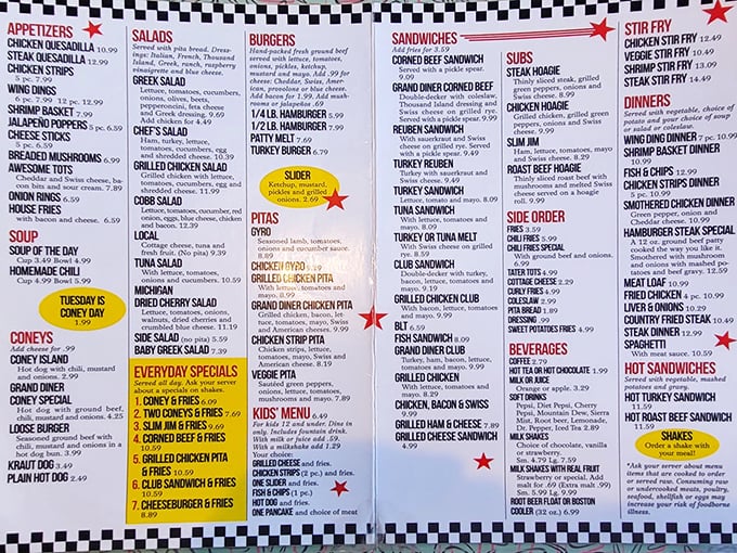 A menu that requires both hands and serious contemplation. The starred items aren't just recommendations—they're the roadmap to happiness.