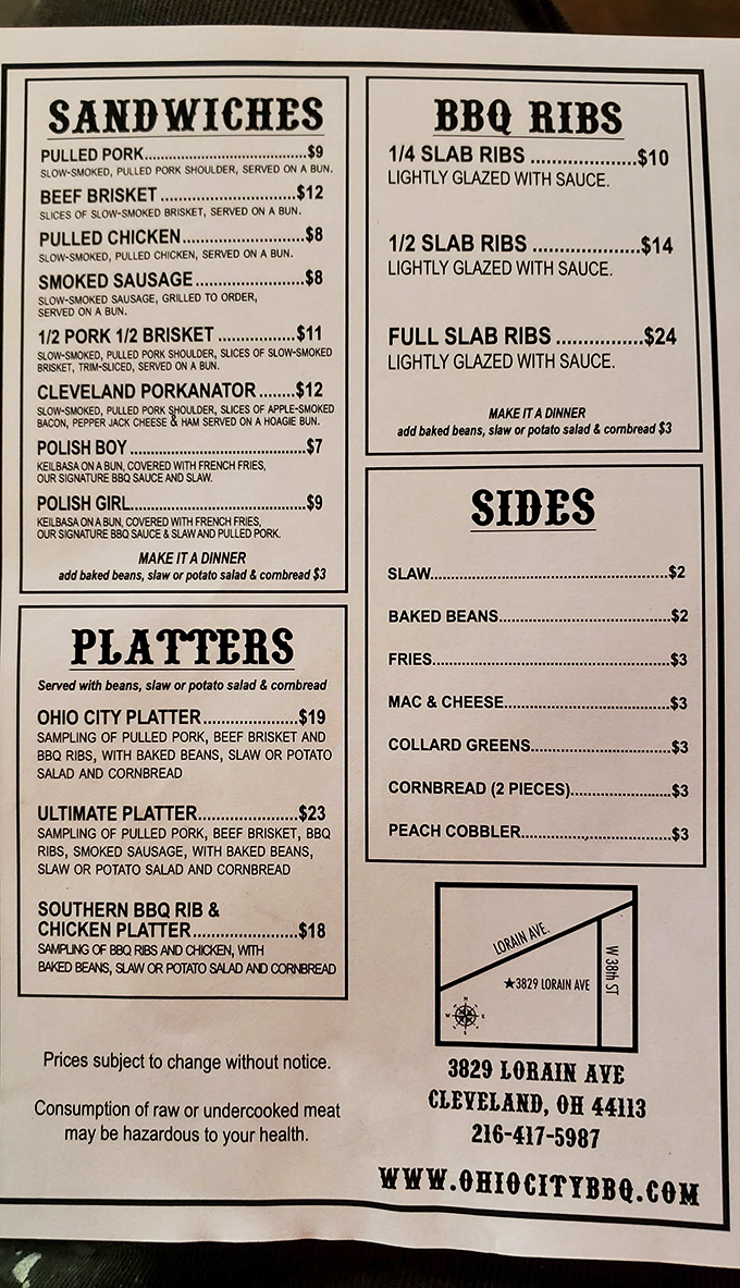 This menu isn't just a list of options—it's a roadmap to happiness. The Cleveland Porkanator alone is worth the trip across state lines.