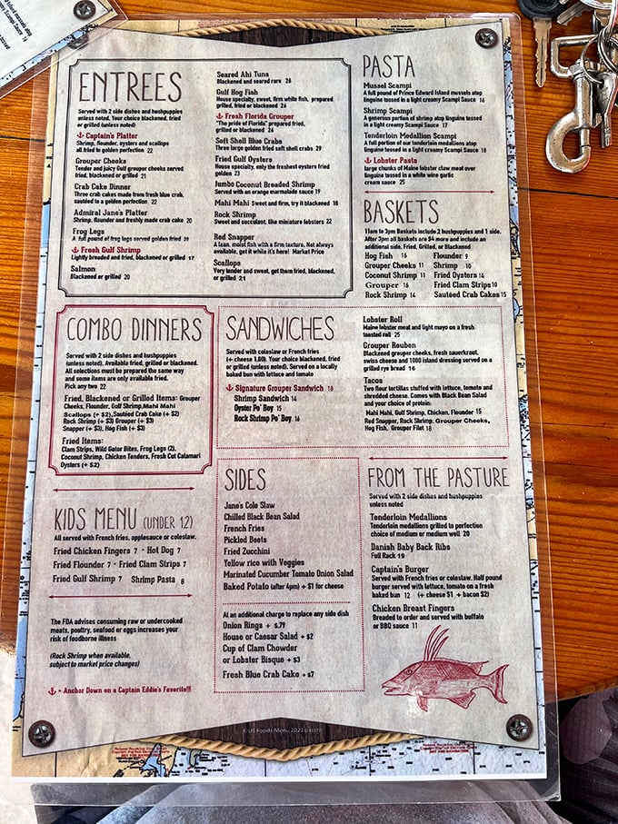 This menu reads like a love letter to Florida's waters – decisions this good shouldn't be legal.