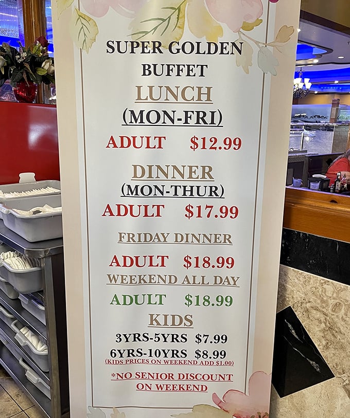 The menu board tells the whole story—affordable abundance that changes with the day and time. Weekend splurges are always justified.