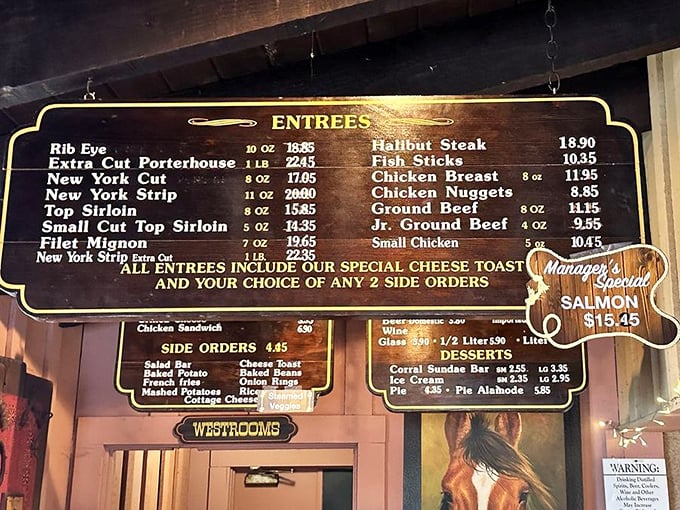 This isn't just a menu – it's a carnivore's treasure map leading to beefy bliss and satisfaction.