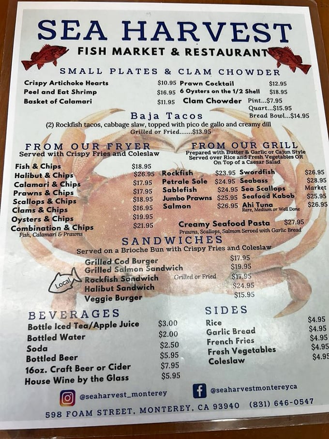 This menu isn't just a list – it's a maritime treasure map. Each item represents X marks the spot for your taste buds' next adventure.