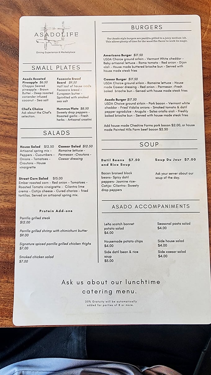 A menu that reads like poetry for carnivores, promising flavors that'll transport you straight to Buenos Aires.