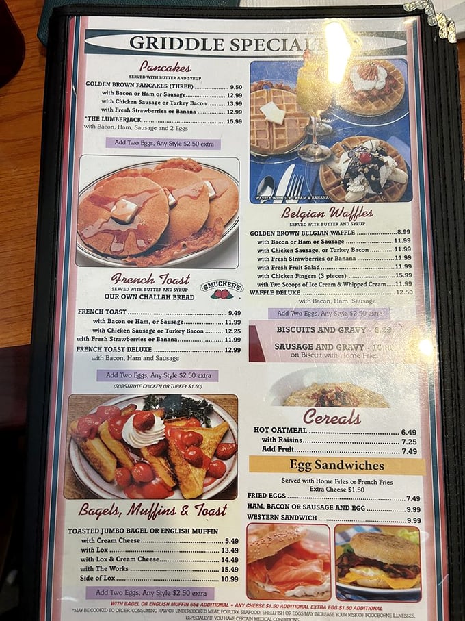 The menu reads like a love letter to breakfast classics. That Lumberjack platter isn't just a meal—it's a commitment!