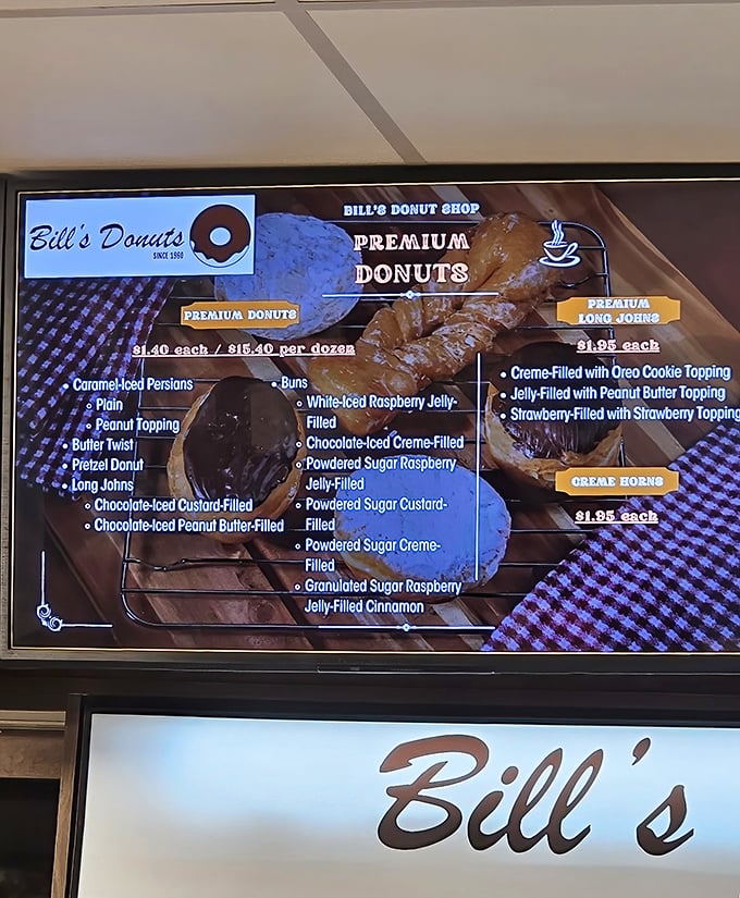 This menu board isn't just a list—it's a roadmap to happiness with destinations like "Pretzel Donut" and "Caramel-Iced Persians."