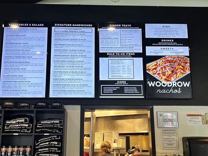 A menu that reads like barbecue poetry – each description promising smoky delights that make decision-making the hardest part of your visit.