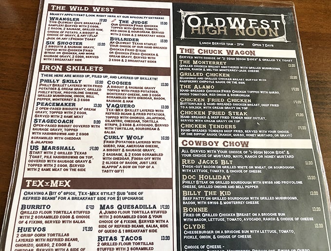A menu that reads like a Western novel—each dish with its own character and backstory waiting to be discovered.