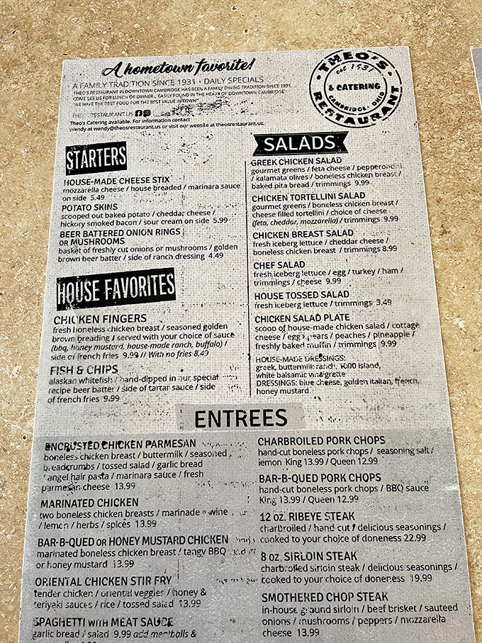 A menu that hasn't surrendered to food trends or fancy descriptions—just straightforward comfort food that's been satisfying Cambridge diners for generations.
