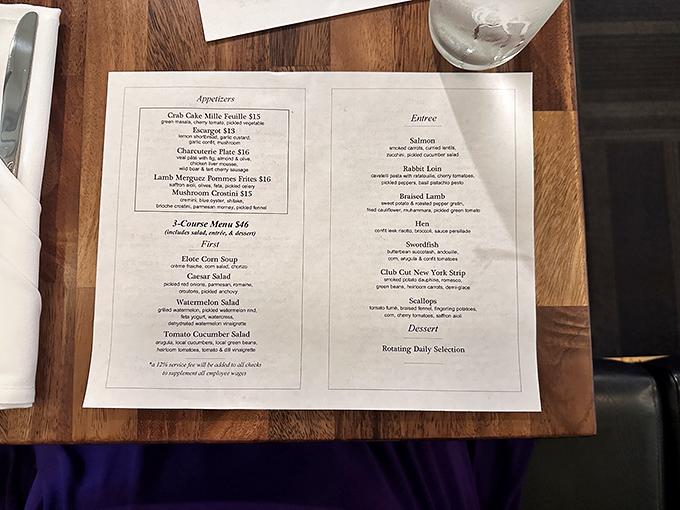 A menu that reads like a love letter to food enthusiasts—simple descriptions that somehow manage to make your mouth water before ordering.
