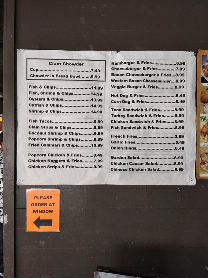 That menu board reads like a seafood lover's diary – every entry worth exploring.
