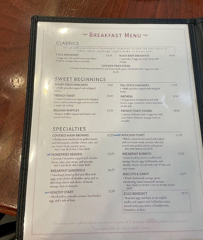 Breakfast offerings that would satisfy even the hungriest gold prospector—hearty classics that fuel adventures to nearby Yosemite.