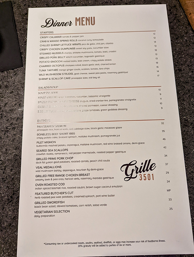 A menu that reads like a love letter to fine dining, where each description promises a journey worth taking—no passport required.