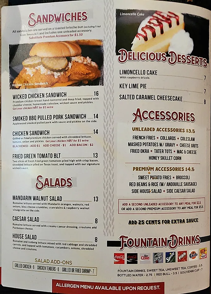 Menu treasures await the hungry traveler. From wicked sandwiches to southern sides, this isn't your average roadside fare.