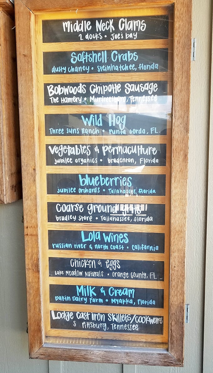 This isn't just a menu board—it's a love letter to Florida's farmers and fishermen. Geography never tasted so good.