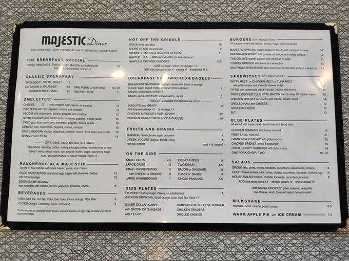 A menu that doesn't need spell-check or fancy fonts—just honest food that's stood the test of time and countless hangovers.