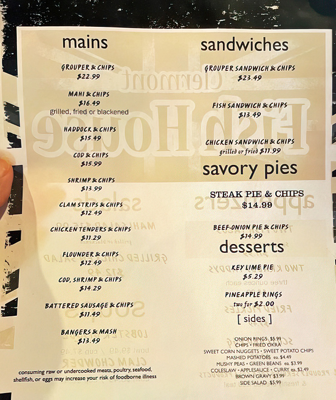 The menu keeps it gloriously simple: fish, chips, pies, and all the British comfort food classics you've been craving.
