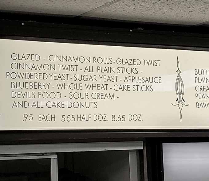 The menu board – a beautiful haiku of fried possibilities. No fancy descriptions needed when the donuts speak for themselves.