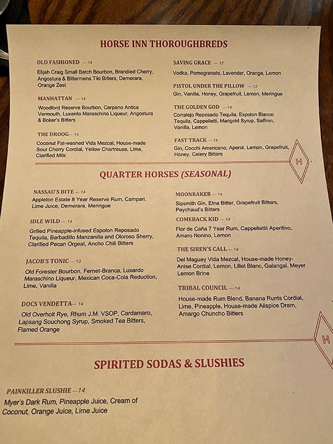 The cocktail menu reads like a novel you can't put down—except this one ends with you ordering "just one more" of something called The Droog.