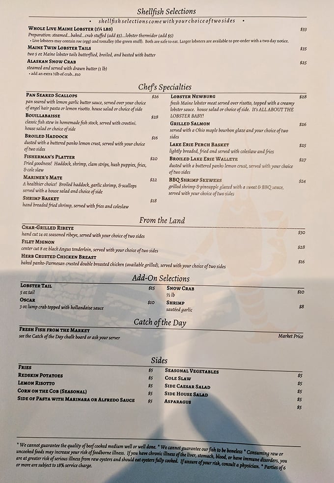 This menu isn't just a list—it's a maritime treasure map where X marks the spot for your next food obsession.