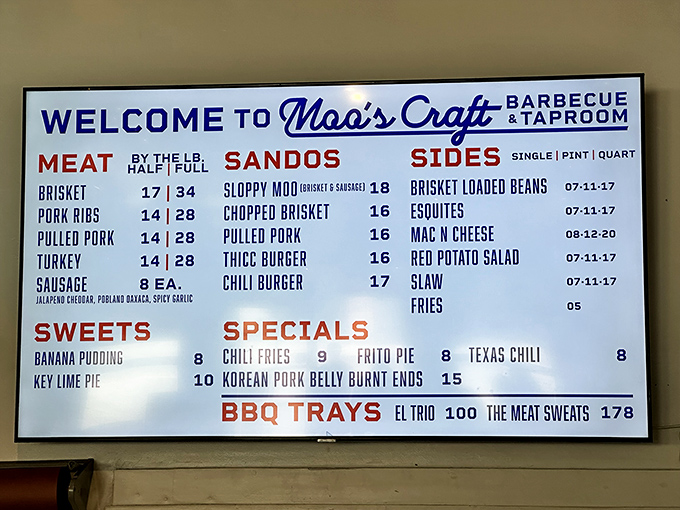 This menu board isn't just a list—it's a roadmap to happiness. The "Meat Sweats" platter is both a challenge and a promise.