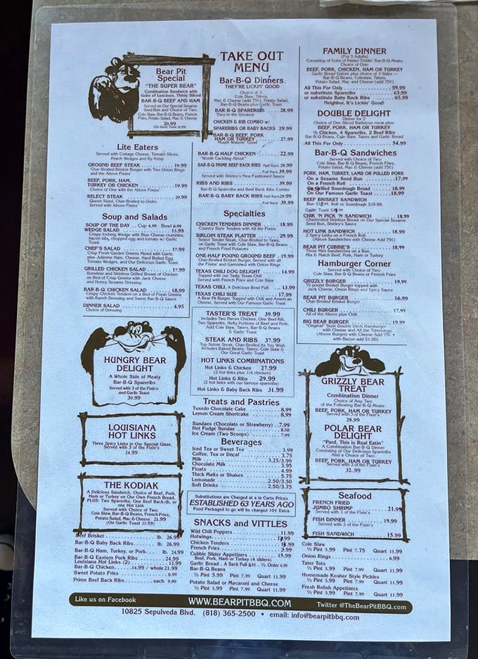 The menu reads like a bear-themed carnivore's dream. "Hungry Bear Delight" isn't just clever marketing—it's a promise.