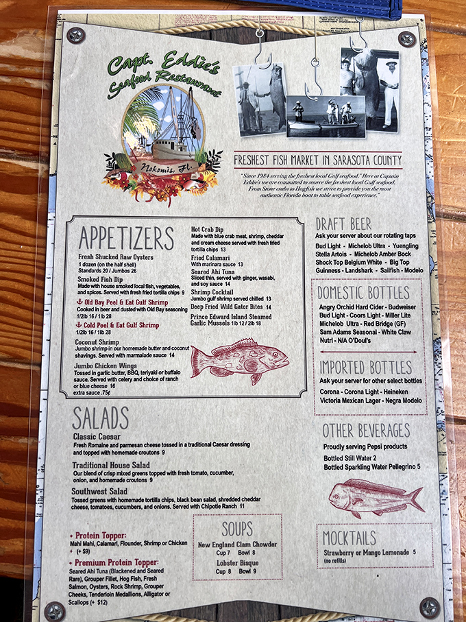 This menu isn't just a list of dishes—it's a maritime treasure map. X marks the spot where your taste buds strike gold.