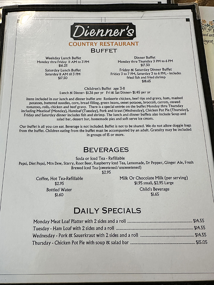 This menu isn't just a list of offerings—it's a roadmap to culinary bliss with daily specials that would make any weekday feel like a celebration.