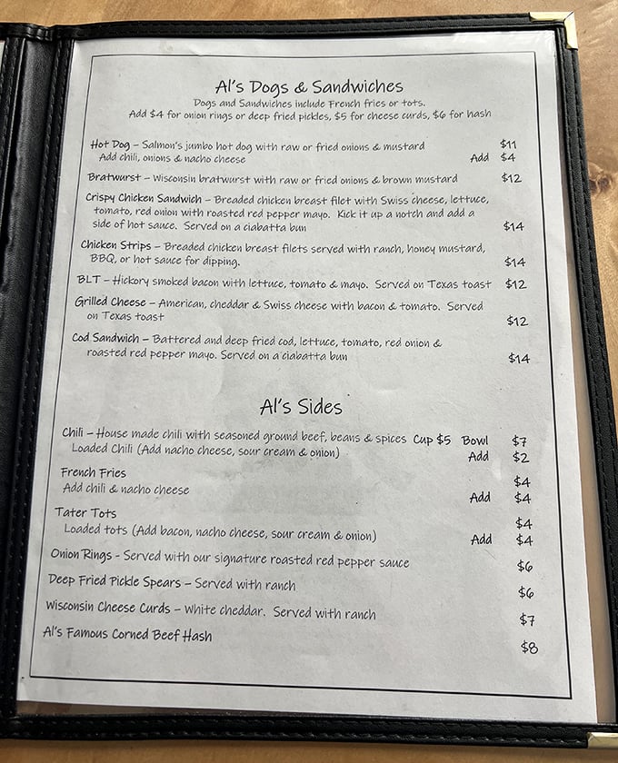 Al's menu reads like a love letter to American comfort food classics. No molecular gastronomy or deconstructed anything here—just straightforward deliciousness that doesn't need translation.