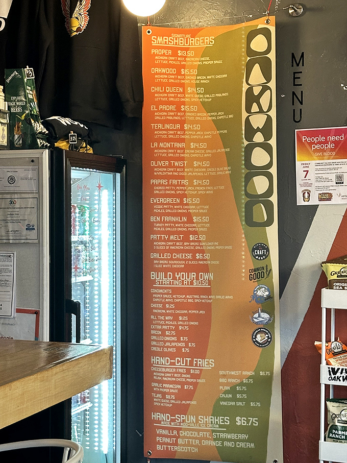 This isn't just a menu—it's a roadmap to happiness. Each cleverly named creation promises a different adventure, from the straightforward "Proper" to the vacation-in-a-bun "El Padre."