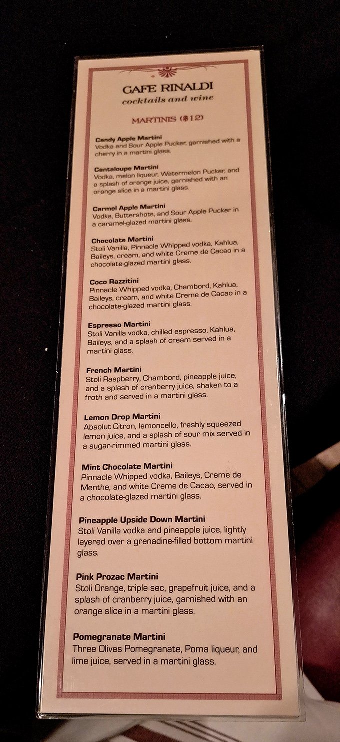 The martini menu reads like a dessert cart crashed into a liquor cabinet—in the most delightful way possible.