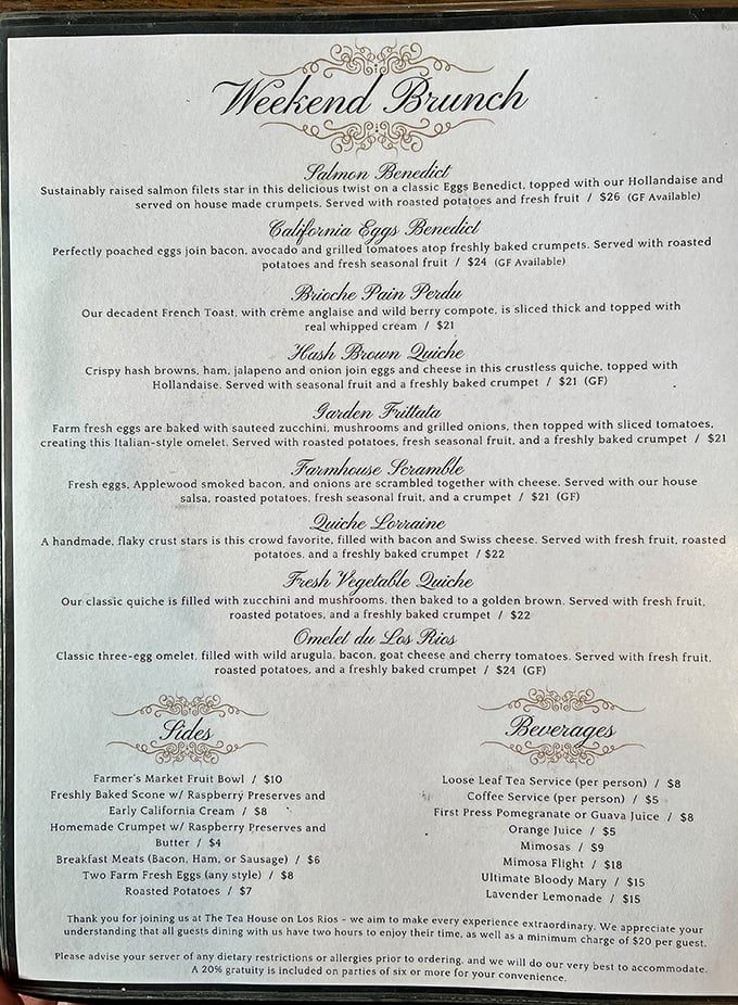 This menu isn't just food—it's a promise of civilized indulgence. The Hash Brown Quiche alone is worth canceling your afternoon plans.