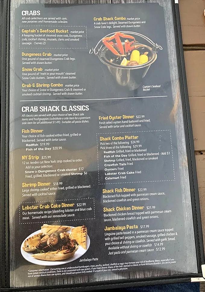 This menu isn't just a list—it's a treasure map where X marks the spot for your next seafood obsession.