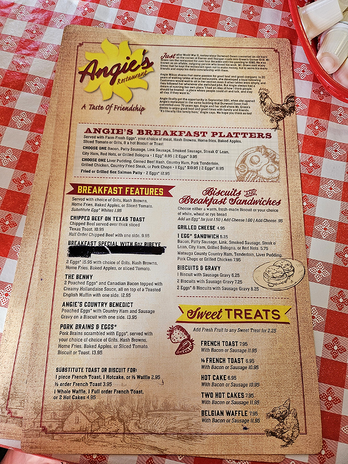 This menu isn't just a list of food; it's a roadmap to happiness. Note how "Sweet Treats" gets its own special corner.