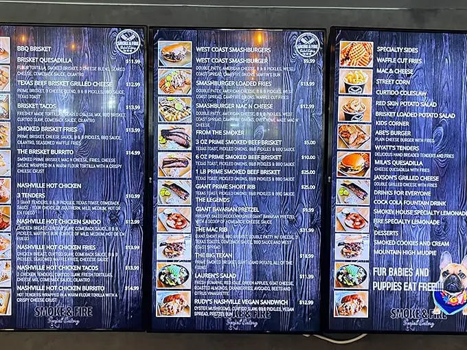 Decision paralysis never tasted so good – every option on this menu board leads to smoky satisfaction.