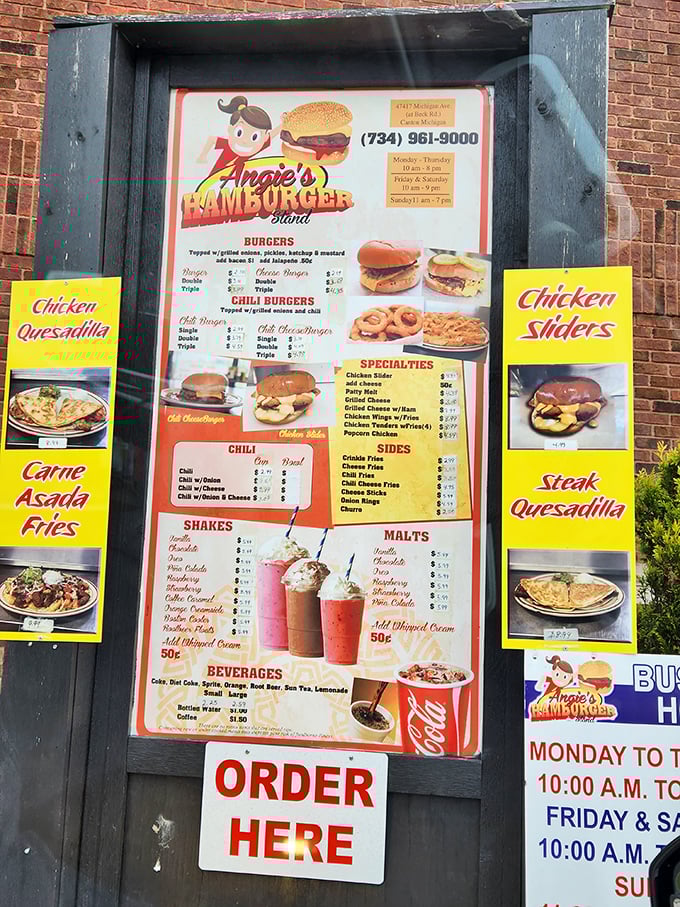 The menu board tells no lies – straightforward offerings with zero pretension. In the burger world, this is what honesty looks like.