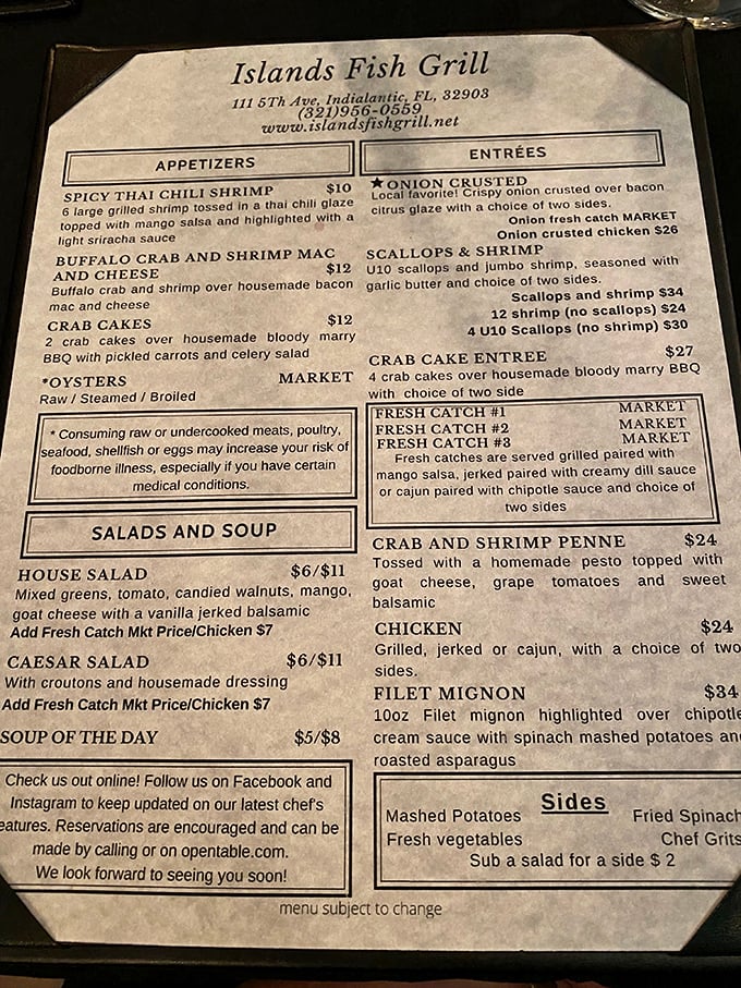 A menu that reads like a love letter to the ocean. No flowery descriptions needed when the ingredients speak for themselves.
