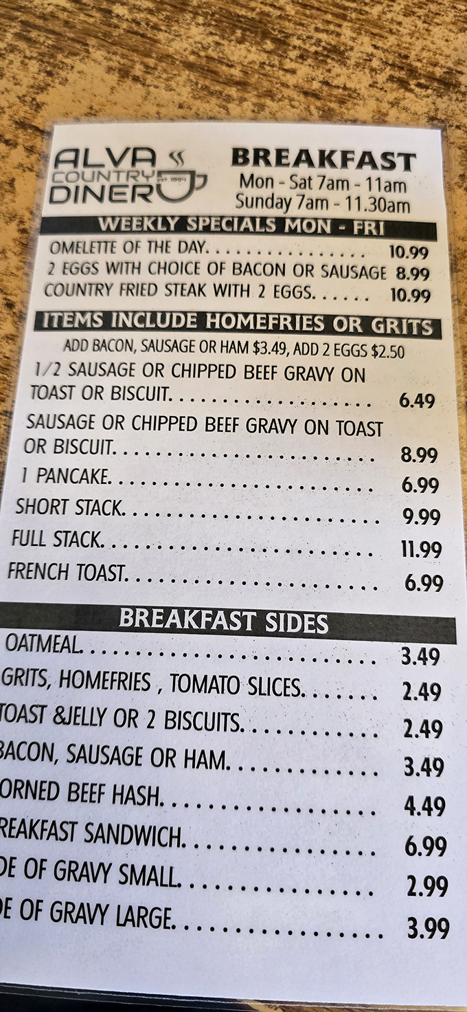 This isn't a menu—it's a roadmap to happiness. Country fried steak with eggs? Your diet can wait until tomorrow.