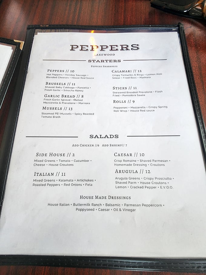 The menu at Peppers reads like a love letter to traditional Italian cuisine, promising culinary adventures ahead.