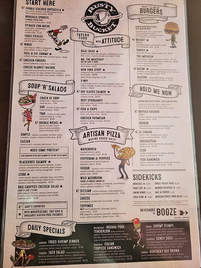 A menu that reads like a greatest hits album of American tavern fare. No pretentious "deconstructed" nonsense here—just honest food that delivers on its promises.