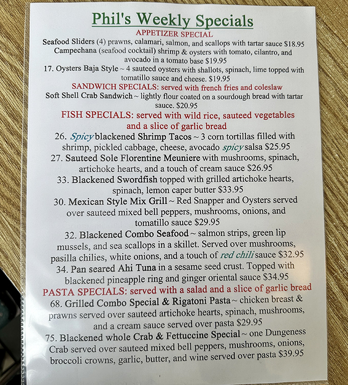 This menu isn't just a list; it's a maritime adventure waiting to happen. Each item promises ocean-to-table bliss that would make Neptune himself salivate.