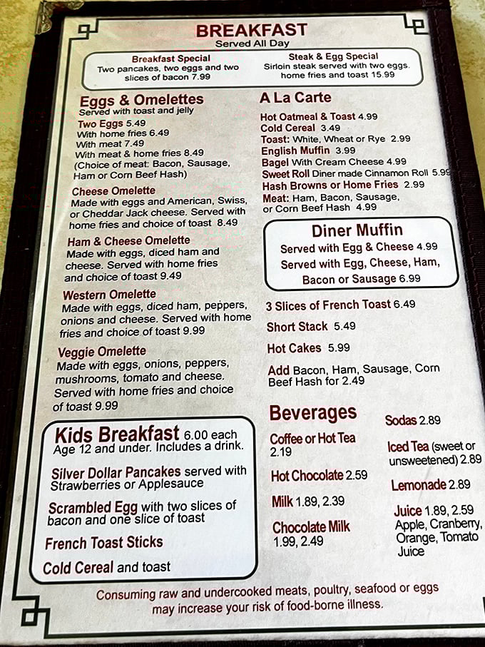 This menu isn't just a list of food—it's a roadmap to happiness. Breakfast all day? That's not convenience, that's civilization at its finest.