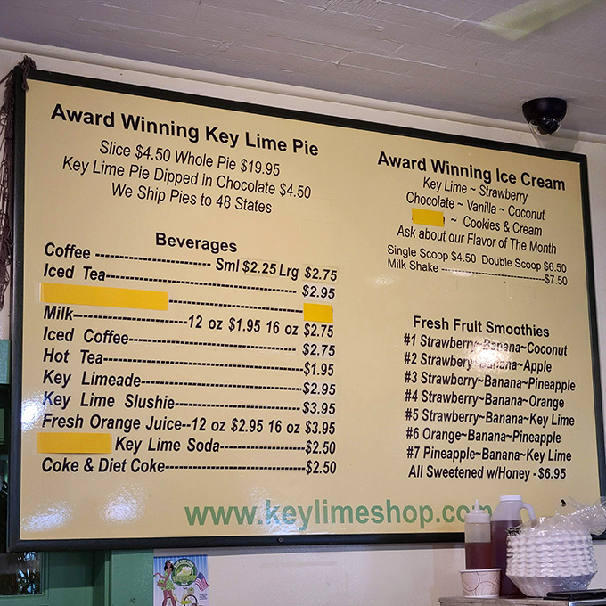 The menu board tells no lies—this is a place where key lime has infiltrated everything from pie to ice cream, proving that obsession can be deliciously productive.