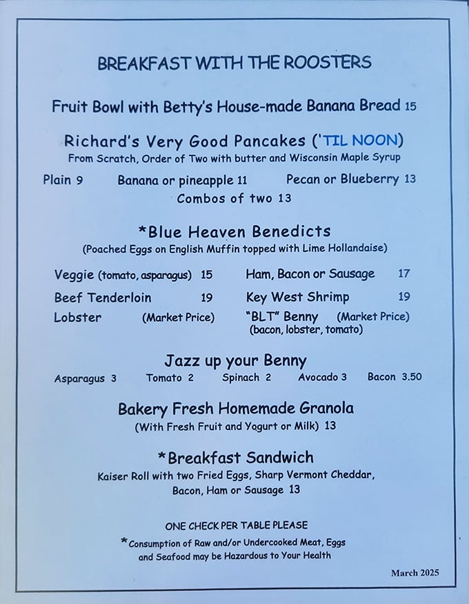 "Breakfast with the Roosters" isn't just cute marketing – it's a genuine promise of Betty's legendary banana bread and Richard's Very Good Pancakes.