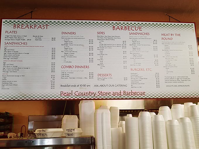 A menu that doesn't need fancy fonts or flowery descriptions—just the promise of honest-to-goodness barbecue that speaks for itself.