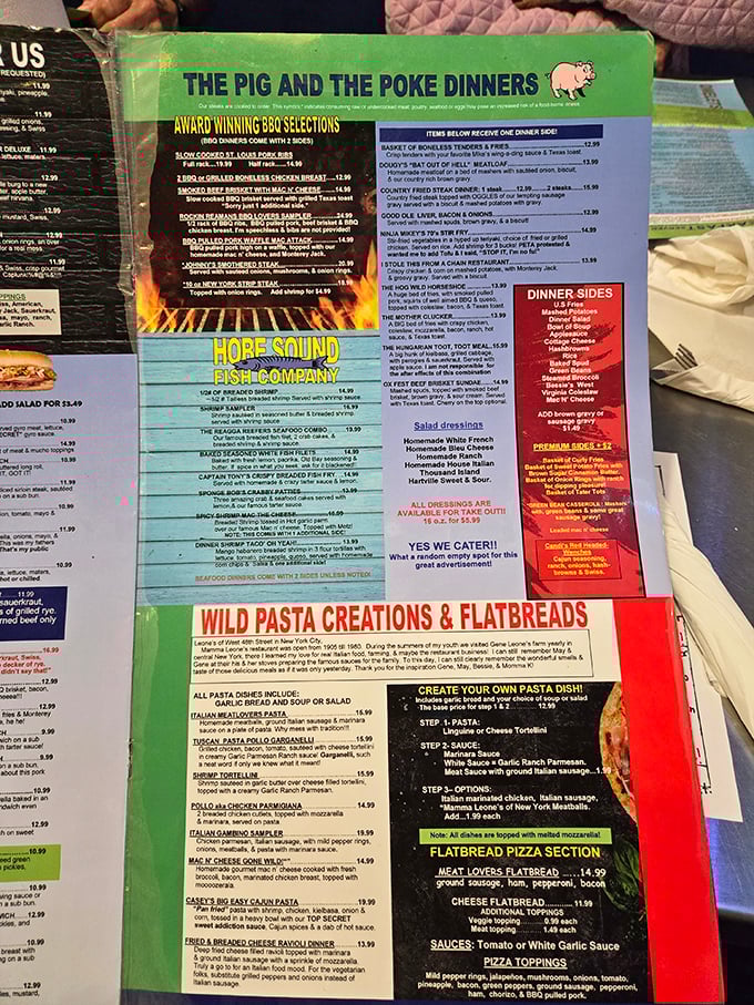 This isn't just a menu – it's a novel with delicious plot twists. From "The Pig and The Poke" to "Wild Pasta Creations," every page promises a new adventure.