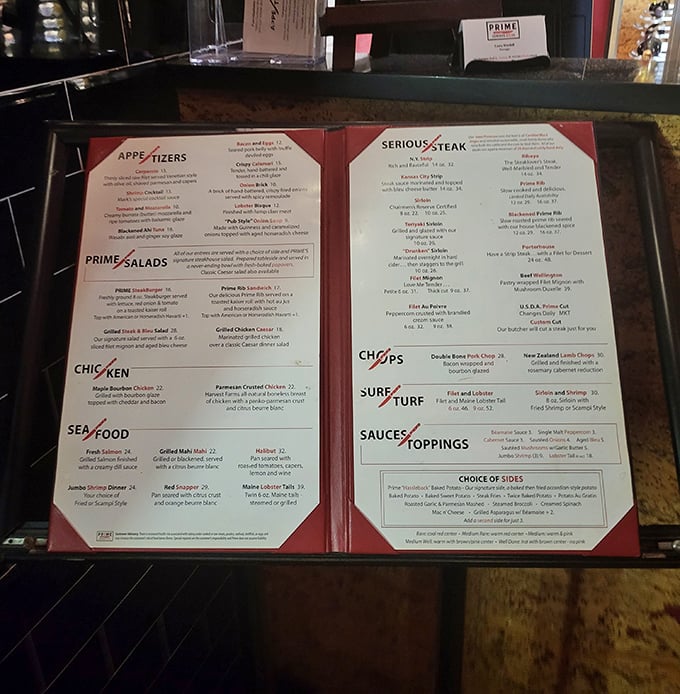 A menu that gets straight to the point—when they say "Serious Steak," they mean business. No flowery descriptions needed when the meat speaks for itself.