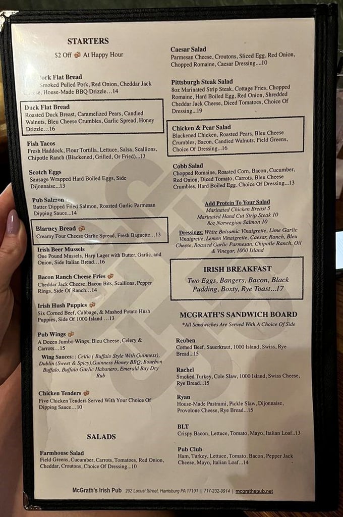 This menu isn't just food – it's a passport. From Irish Breakfast to Scotch Eggs, each item offers a taste of tradition with Pennsylvania personality.