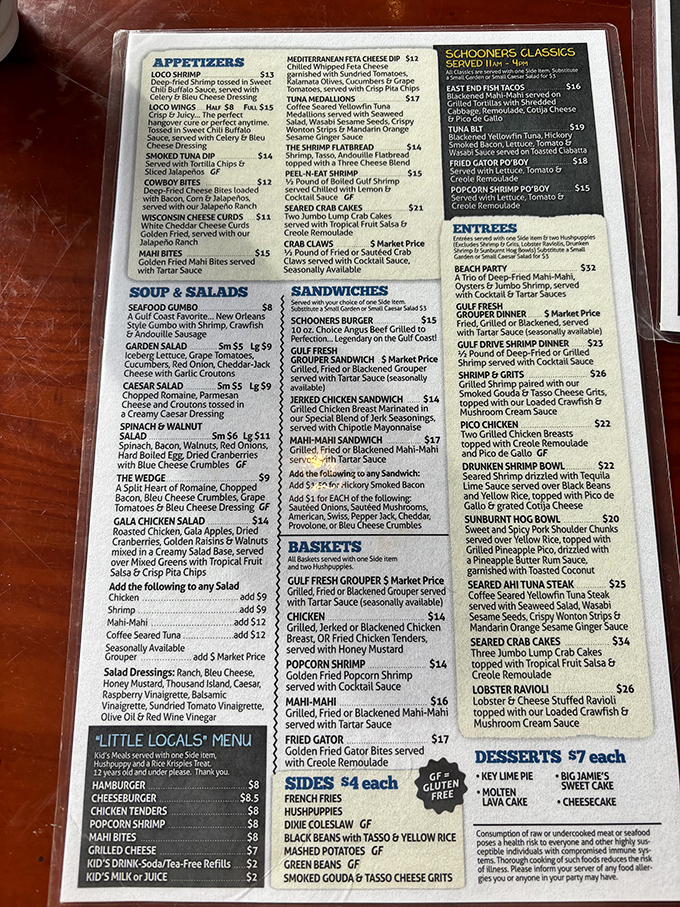 The menu reads like a love letter to the Gulf – from peel-and-eat shrimp to blackened grouper, each dish promising a taste of Panama City's maritime bounty. 