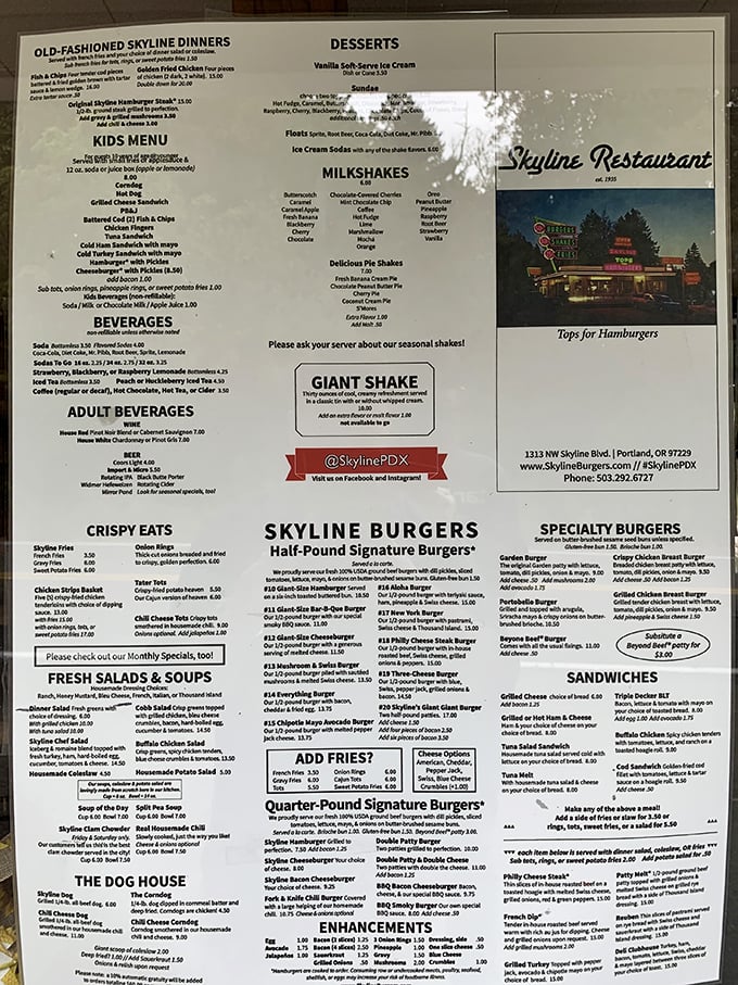 A menu that doesn't need fancy fonts or pretentious descriptions—just honest food that speaks for itself. The burger section alone is poetry.